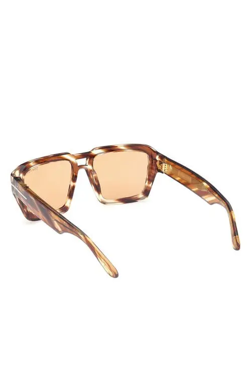 TOM FORD Icon 56mm Navigator Sunglasses - Striped Brown Yellow/ Orange