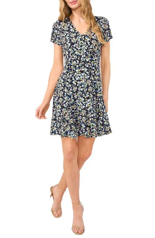 CECE DUPRAZ Floral Fit & Flare Dress - Classic Navy