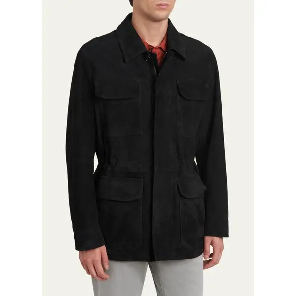 Brioni Lambskin Suede Field Jacket - Black
