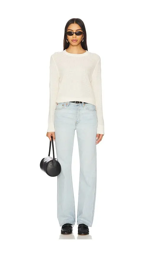 Enza Costa Linen Open Knit Crewneck Sweater