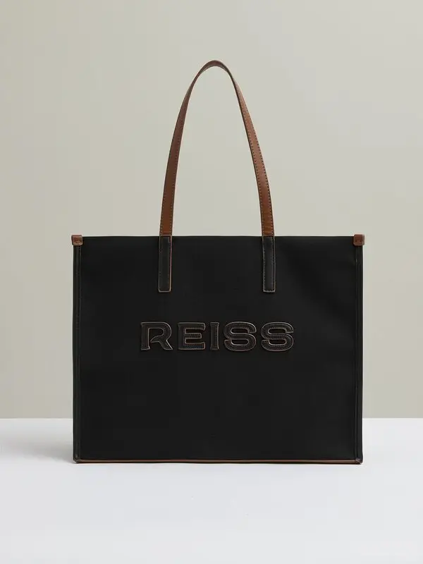 REISS Canvas Logo Tote Bag - Black