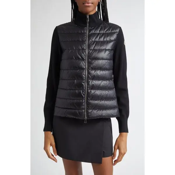 Moncler Wool Knit & Down Cardigan - Black