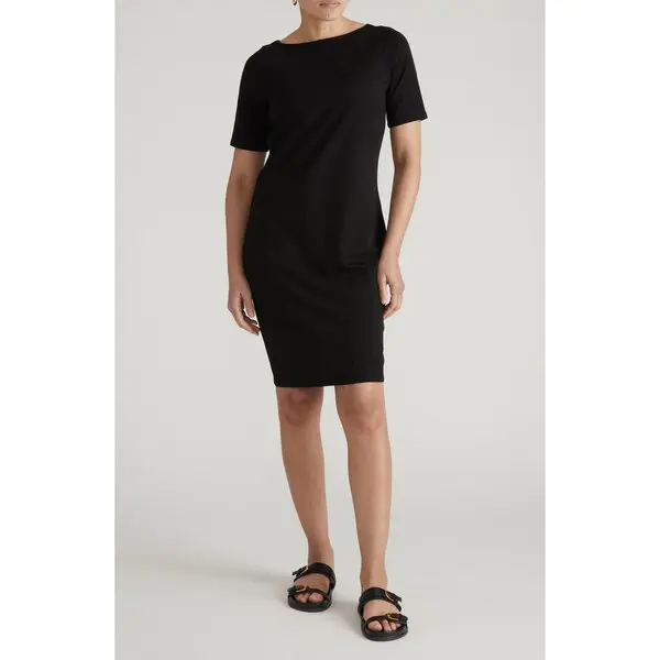 Universal Standard Belle Breton Stripe Cotton Jersey Dress - Solid Black