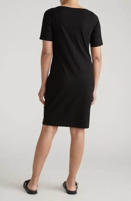 Universal Standard Belle Breton Stripe Cotton Jersey Dress - Solid Black