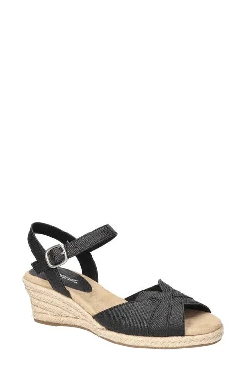 EASY WORKS BY EASY STREET Miramar Ankle Strap Wedge Sandal - Black