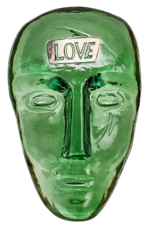 KOSTA BODA Companion Love Glass Mask Sculpture - Green