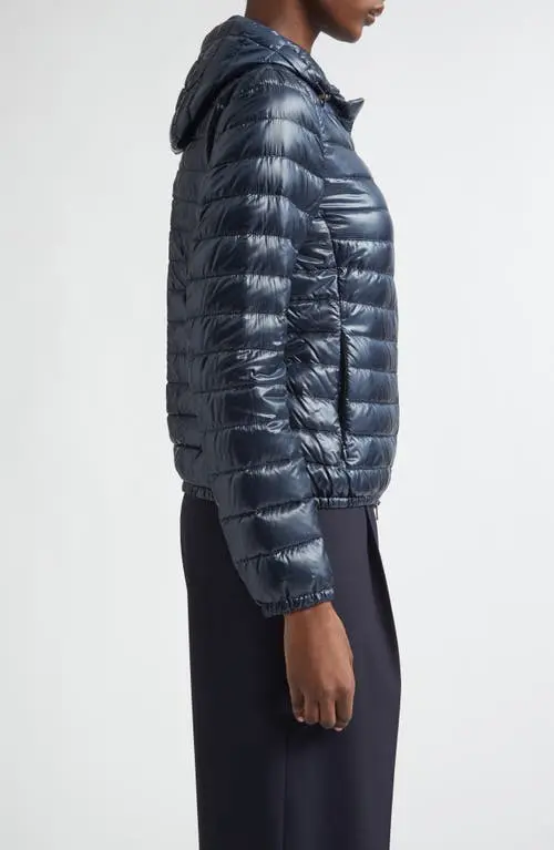 Herno Angela Hooded Ultralight Nylon Down Bomber Jacket - 9200 Navy