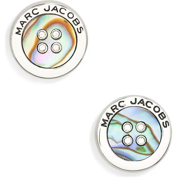 Marc Jacobs Button Crystal Embellished Stud Earrings - Silver/abalone