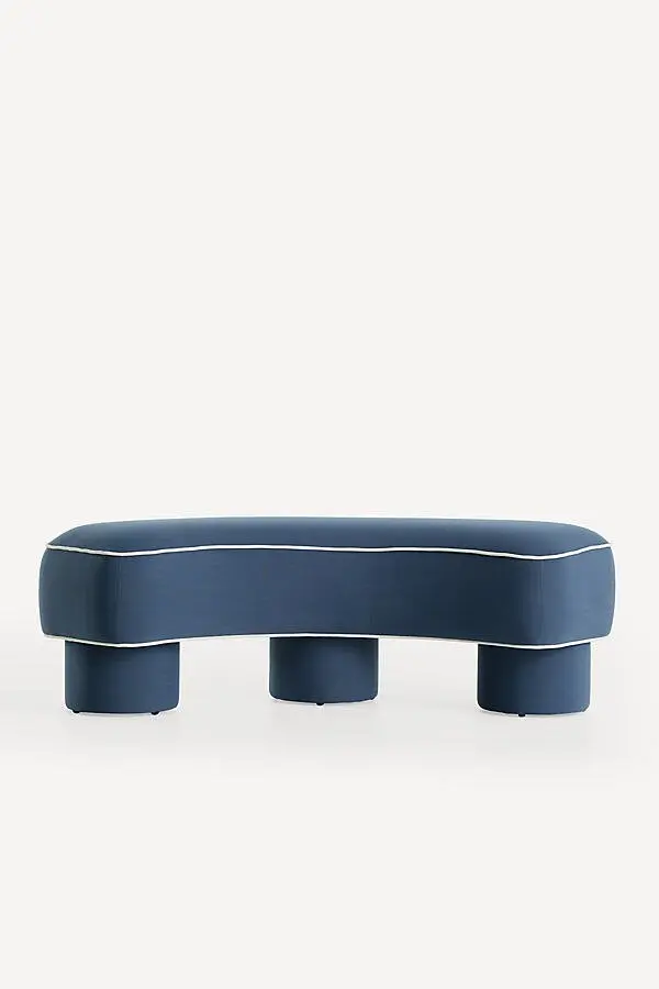 Anthropologie Modella Performance Linen Curved Bench - Navy