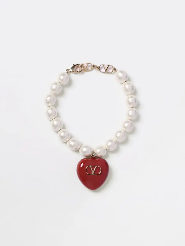 Valentino Garavani Pearl And Heart Charm Bracelet - Gold