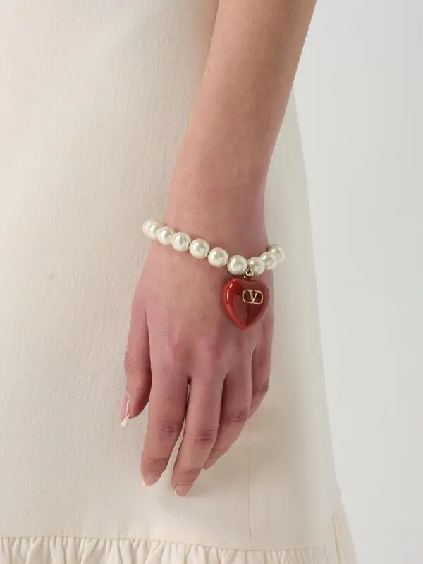 Valentino Garavani Pearl And Heart Charm Bracelet - Gold