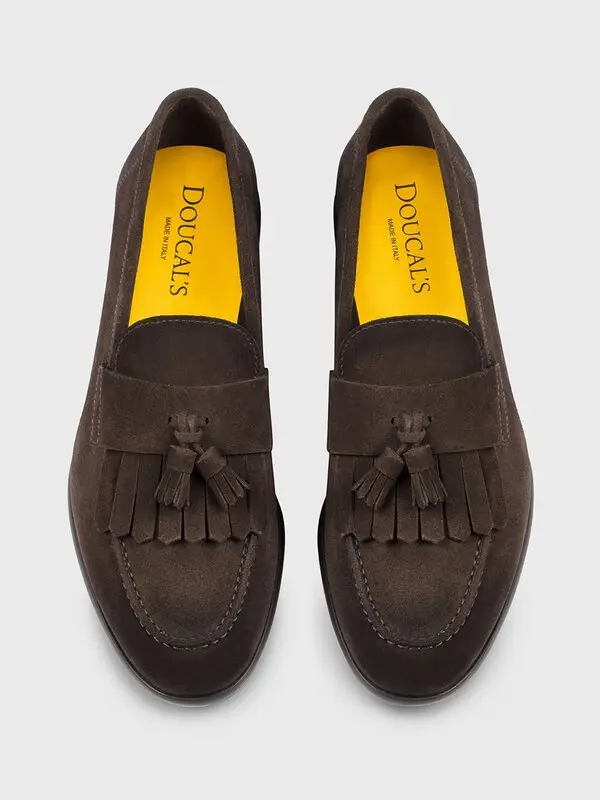DOUCAL'S Suede Calfskin Loafers With Tassels - Earth