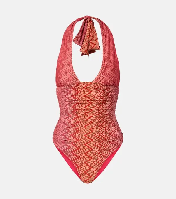 Missoni Zigzag Printed Ruched Swimsuit - Red