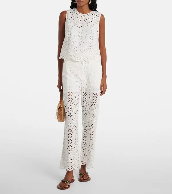 Veronica Beard Kemper Embroidered Wide-leg Pants