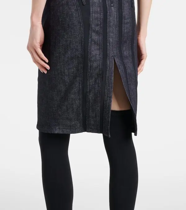 MUGLER Mesh-trimmed Denim Midi Dress