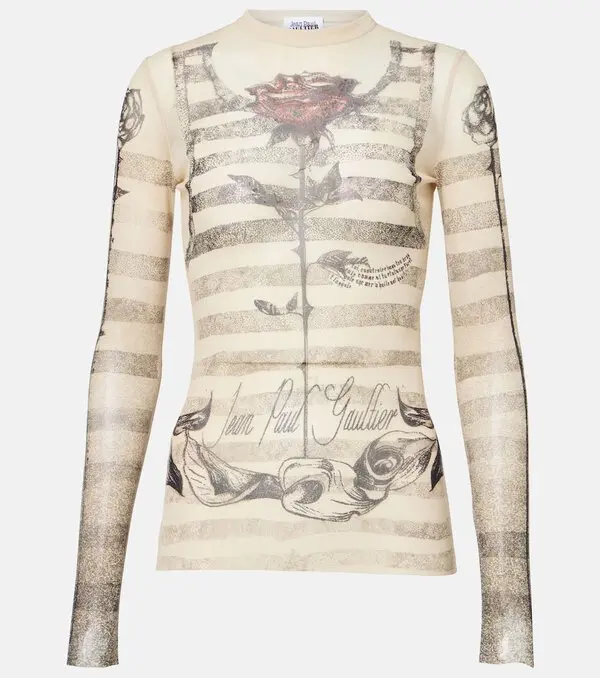 JEAN PAUL GAULTIER Striped Printed Mesh Top - Multicoloured