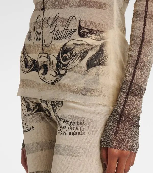 JEAN PAUL GAULTIER Striped Printed Mesh Top - Multicoloured