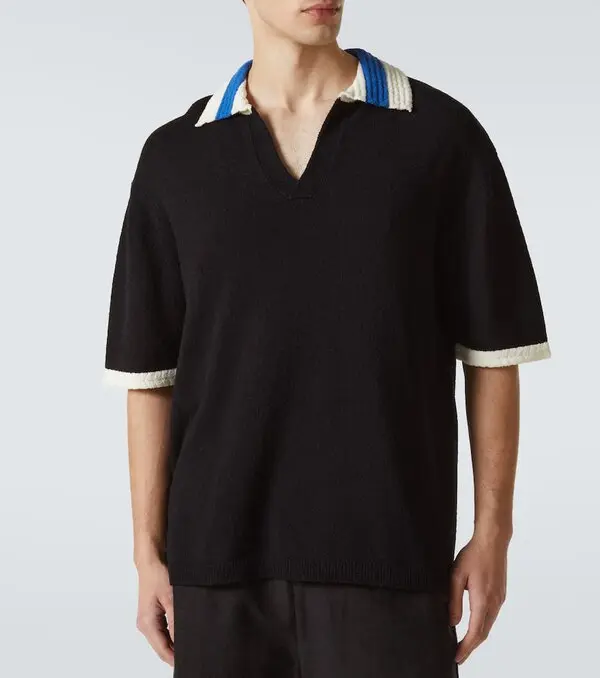 Commas Crochet Cotton-blend Polo Shirt - Black