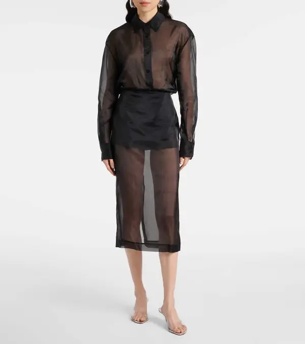 THE FRANKIE SHOP Peri Sheer Silk-blend Shirt - Black