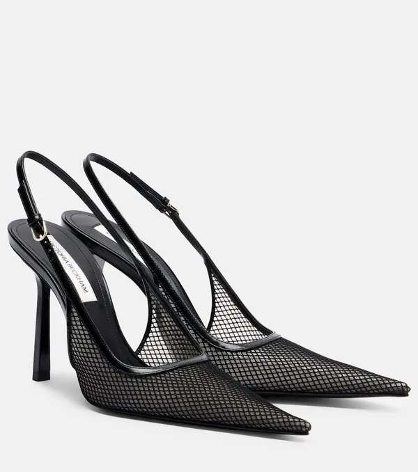Victoria Beckham Leather-trimmed Mesh Slingback Pumps - Black