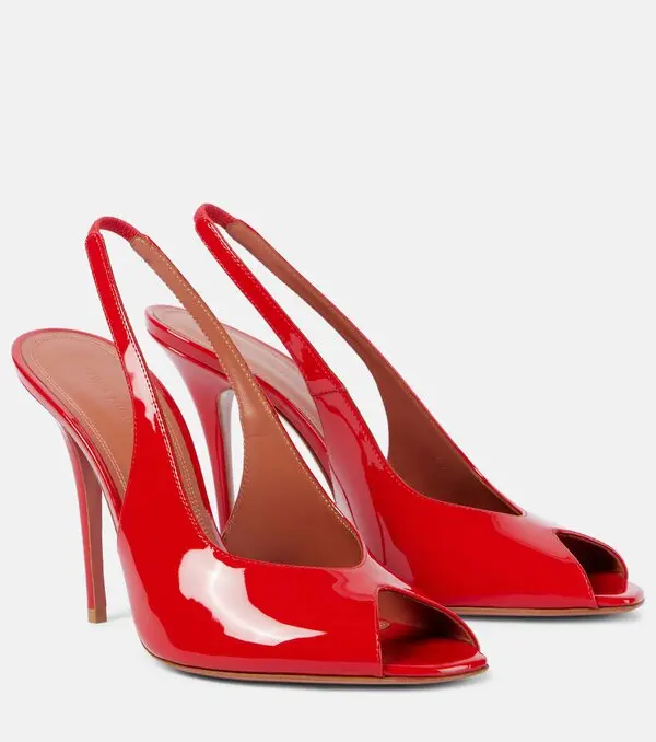 Amina Muaddi Kristina 105 Patent Leather Peep-toe Pumps - Red