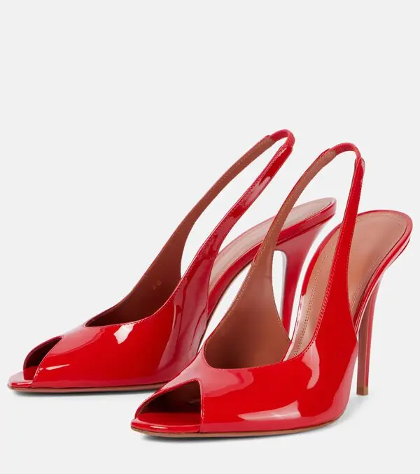 Amina Muaddi Kristina 105 Patent Leather Peep-toe Pumps - Red