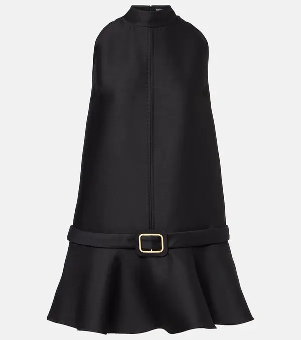 TOM FORD Belted Wool And Silk Crêpe Minidress - Black