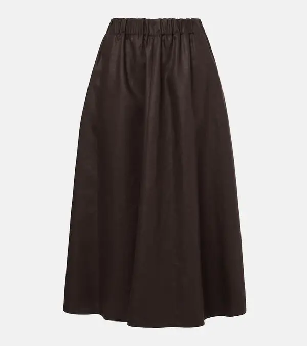 Brunello Cucinelli Linen Midi Skirt - Brown