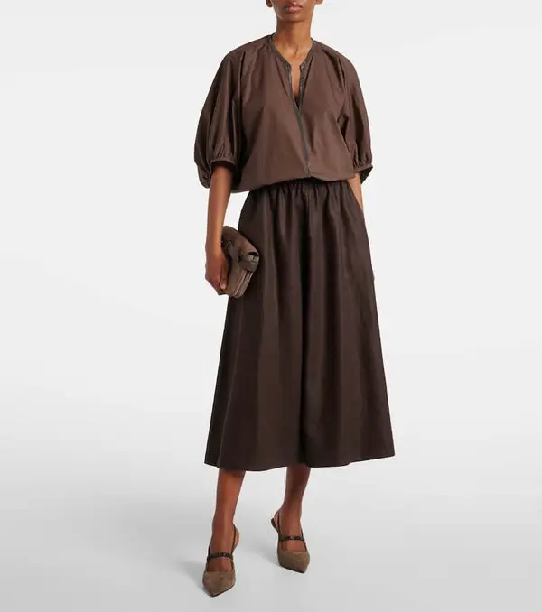 Brunello Cucinelli Linen Midi Skirt - Brown