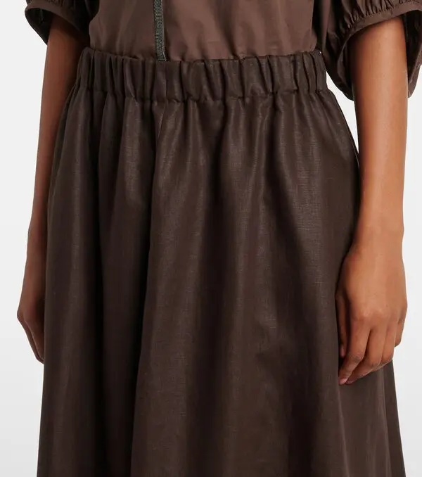 Brunello Cucinelli Linen Midi Skirt - Brown