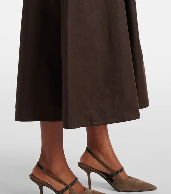 Brunello Cucinelli Linen Midi Skirt - Brown