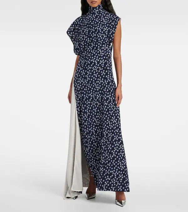 Proenza Schouler Devyn Floral Draped Maxi Dress - Blue