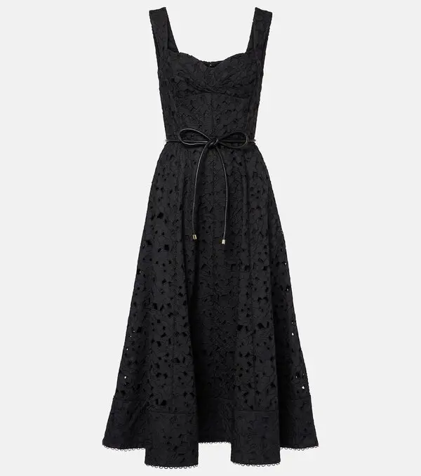 Rebecca Vallance Kitsu Broderie Anglaise Midi Dress - Black