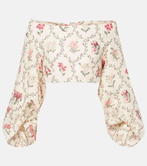 Agua Bendita Floral Print Linen Cropped Top