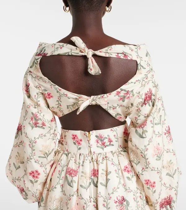 Agua Bendita Floral Print Linen Cropped Top