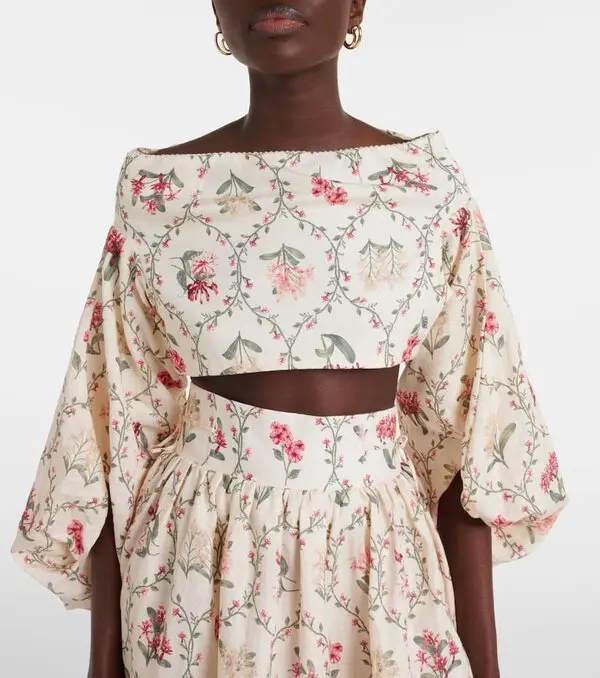 Agua Bendita Floral Print Linen Cropped Top