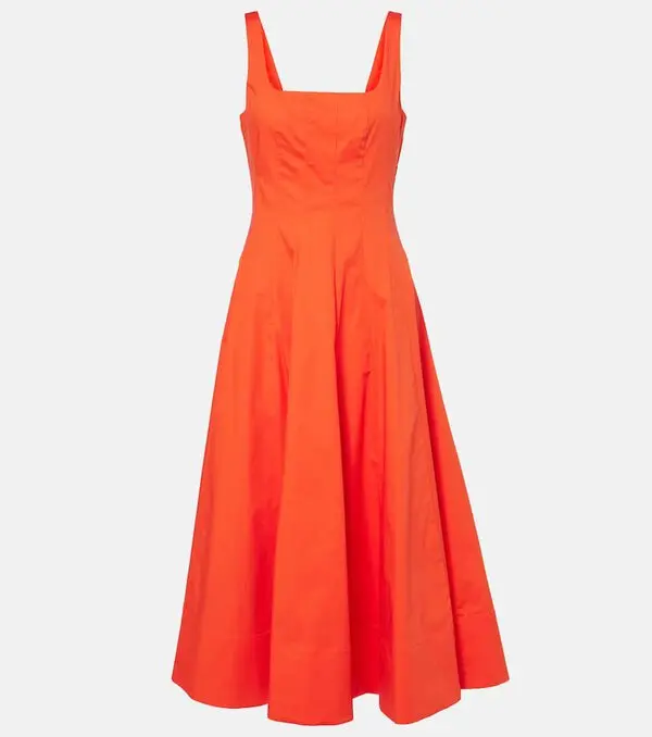 Staud Wells Cotton Poplin Midi Dress - Red