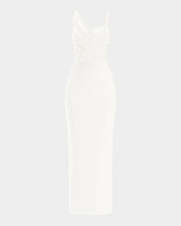 Herve Leger Adeline Crossover Mesh Bandage Gown - Alabaster
