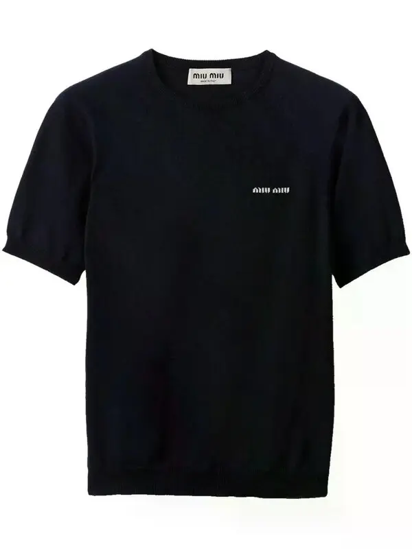 Miu Miu Logo-intarsia T-shirt - Blue