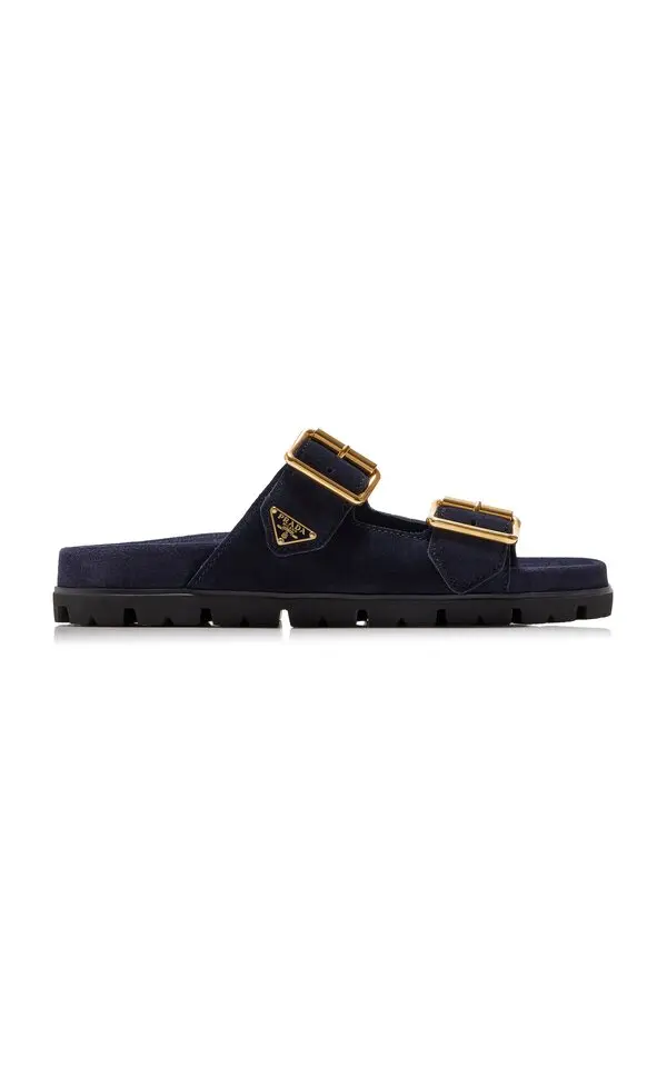 Prada Suede Buckle Sandals - Navy