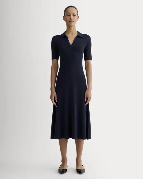Everlane Knit Polo Midi Dress - Navy