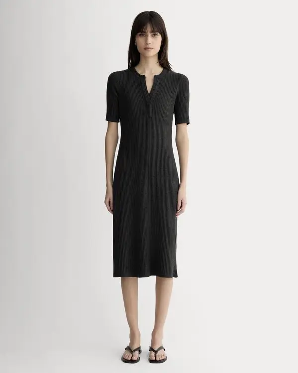 Everlane Rib-knit Henley Midi Dress - Black