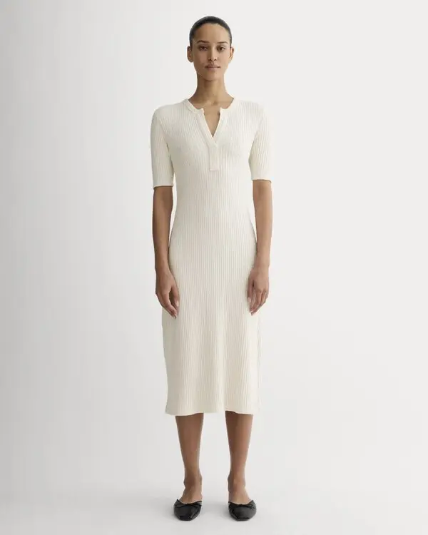 Everlane Rib-knit Henley Midi Dress - Bone White