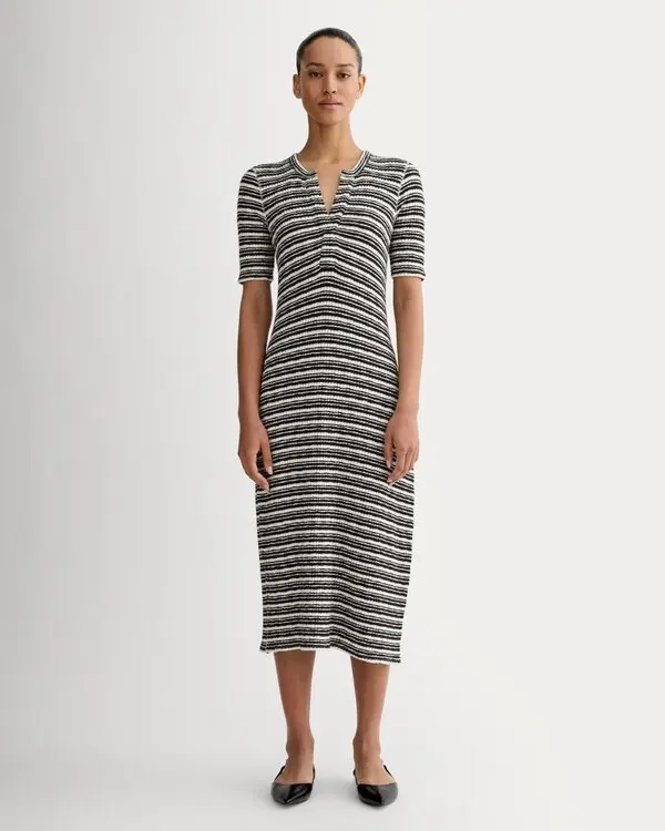 Everlane Rib-knit Henley Midi Dress - Bone/black