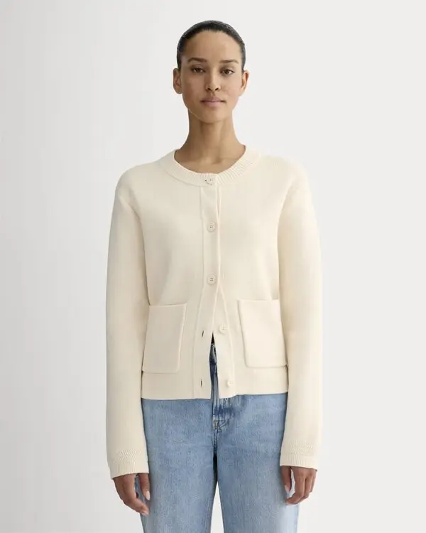 Everlane Crew Cardigan In Everyday Cotton - Canvas