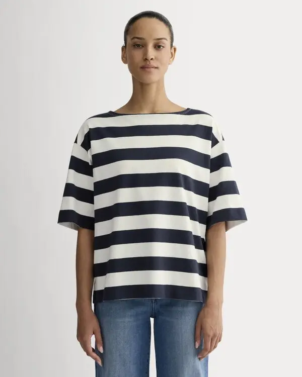 Everlane Mariner Striped Boatneck T-shirt - Navy/bone