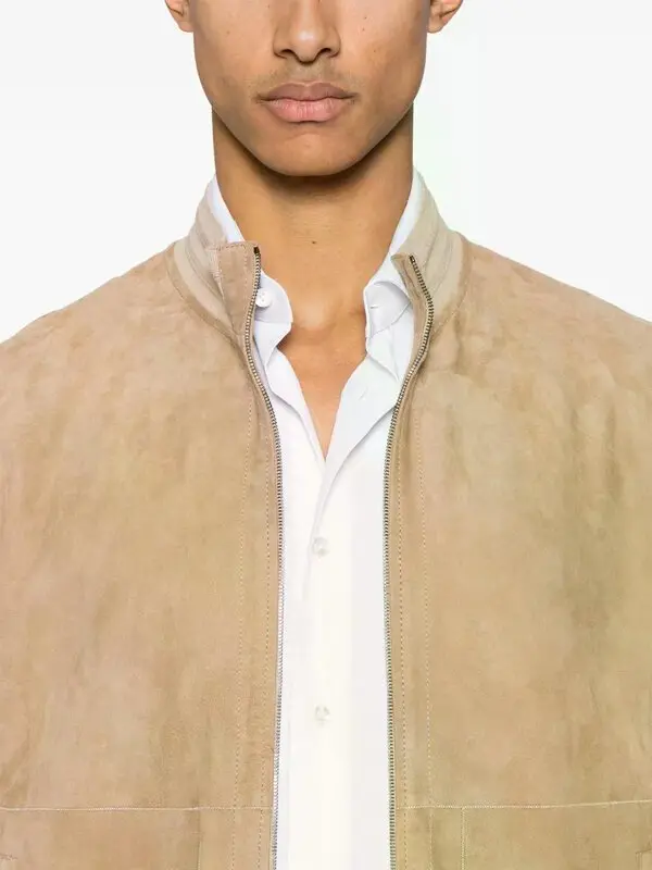 Canali Suede Bomber Jacket - Neutrals