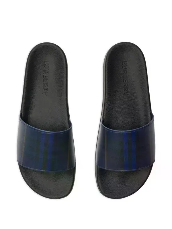 Burberry Checked Slides - Blue