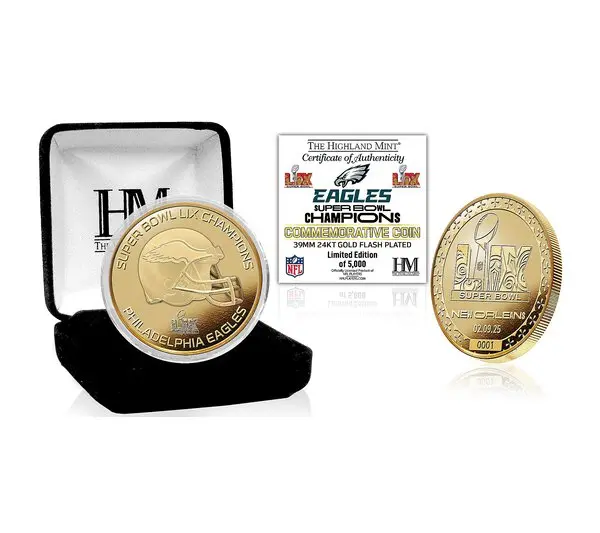 HIGHLAND MINT Eagles Super Bowl Lix Champions Gold Plated Mint Coin - One-color