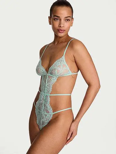 Victoria's Secret Dream Angels Dare To Lace Strappy Triangle Teddy - Blue